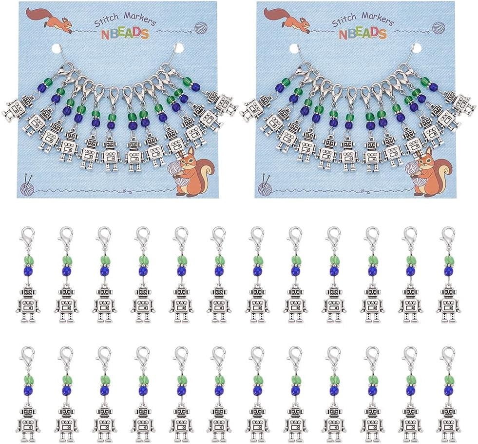 24 Pcs Robot Stitch Markers Glass Beads Alloy Crochet Stitch Marker ...