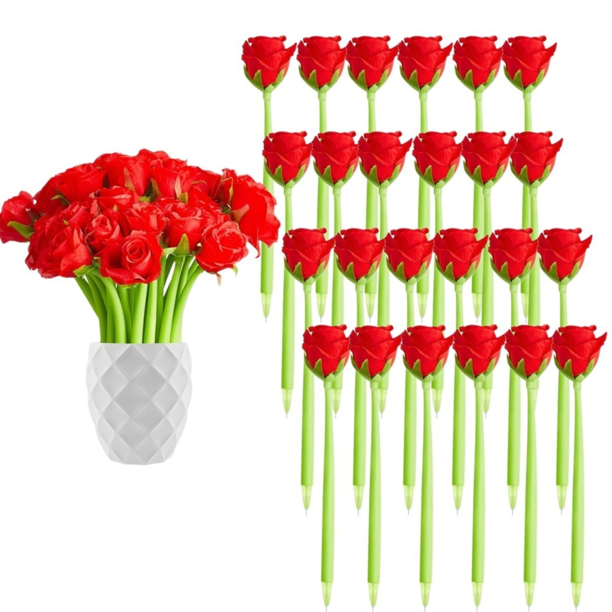 24 Pcs Rose Flower Pens with Red Artificial Roses, Romantic Gift for ...