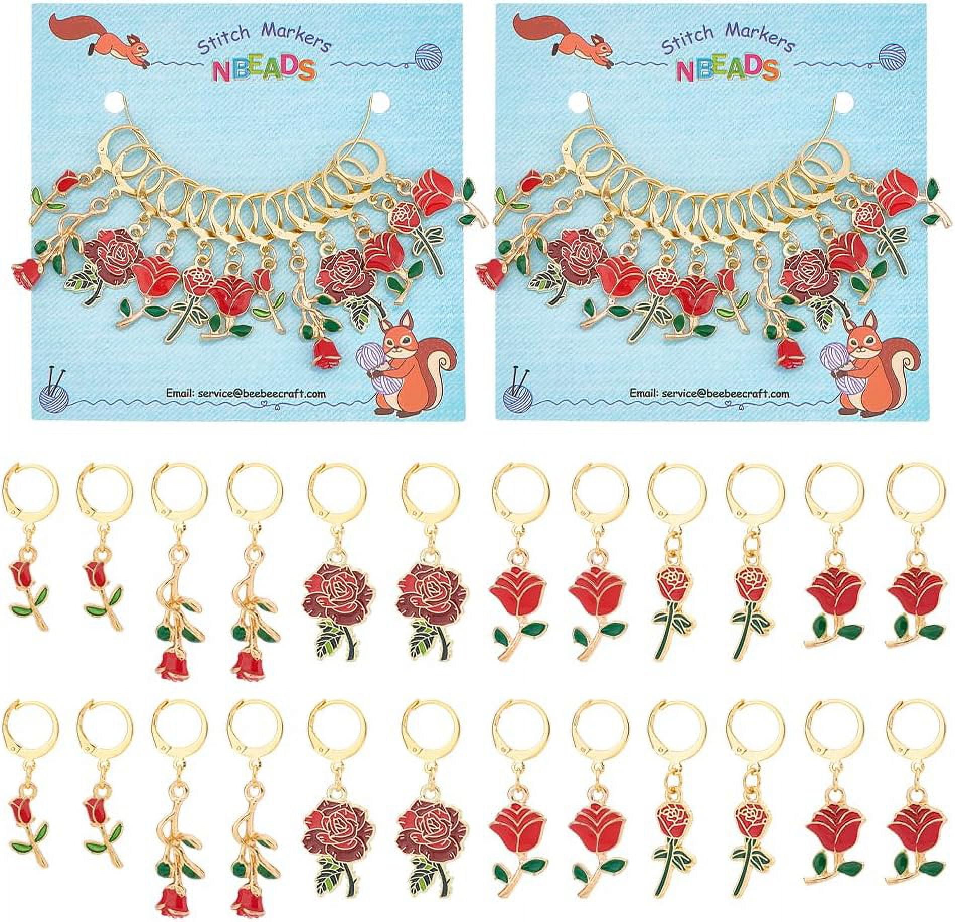 24 Pcs Rose Flower Stitch Markers, 6 Styles Alloy Enamel Valentine's ...