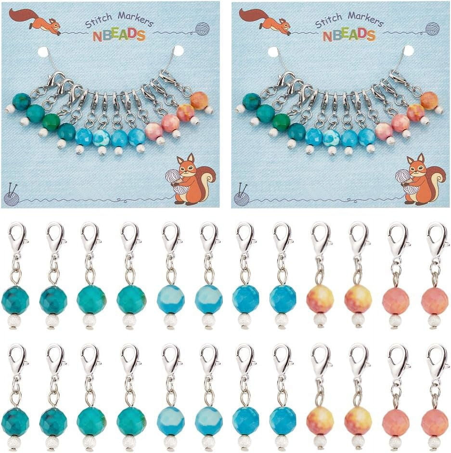 24 Pcs Round Beads Pendants Stitch Markers 3 Colors Natural Stone Beads ...