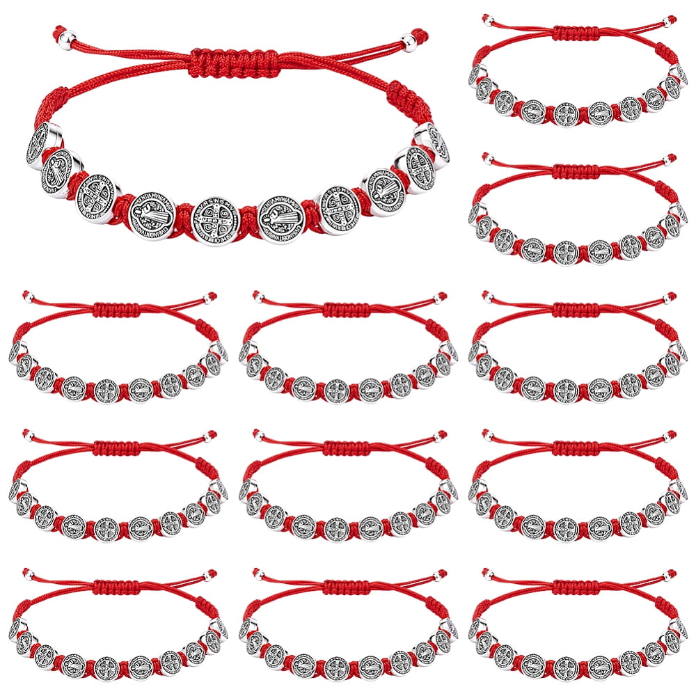 24 Pcs San Benito Bracelets Red String Cord Bracelet Adjustable Medal ...