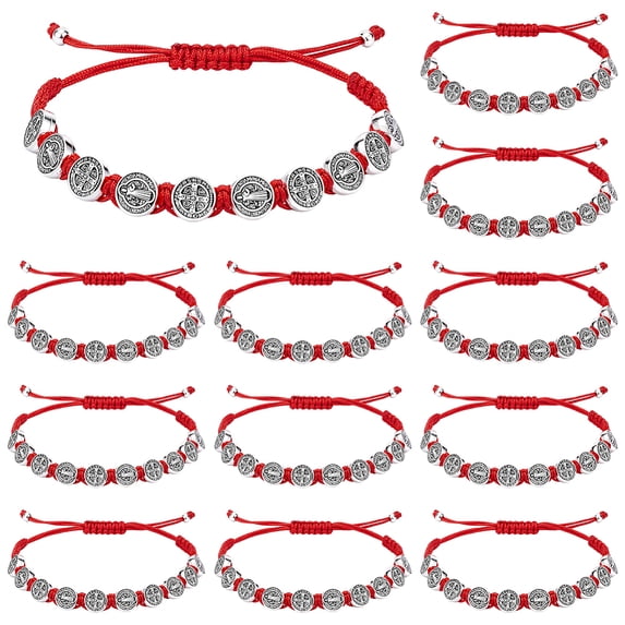 24 Pcs San Benito Bracelets Red String Cord Bracelet Adjustable Medal Friendship Bracelets Faith ...