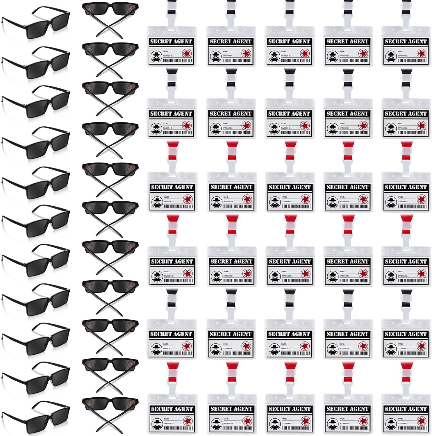 24 Pcs Secret Agent Name Tags and See Behind You Sunglasses - Detective ...
