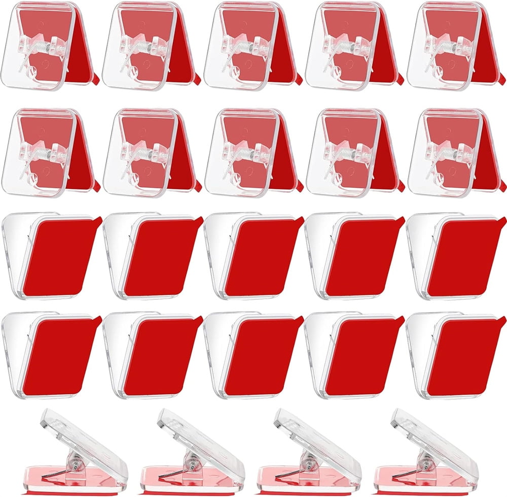 24 Pcs Self Adhesive Clips,Transparent Wall Clips for Hanging Paper and ...