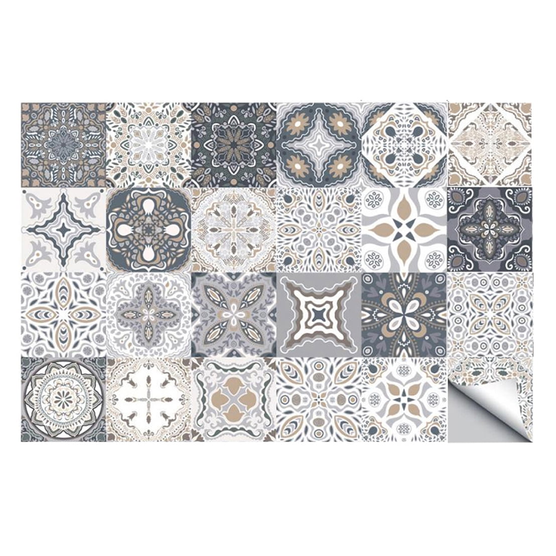 24 Pcs Self Adhesive WaterproofTiles Stickers 4 x 4in Beige Gray Flower ...