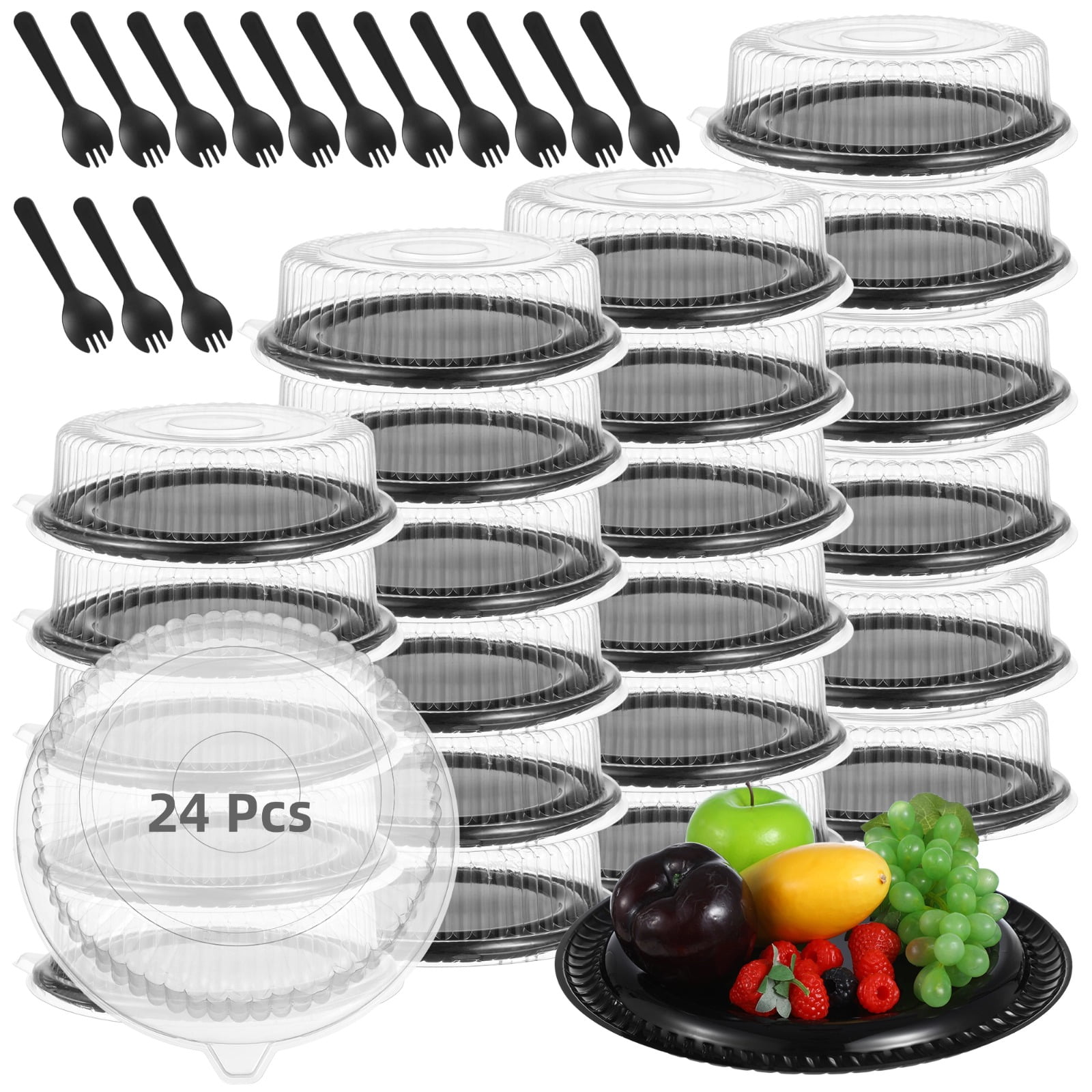 24 Pcs Serving Trays with Lids, 12" Plastic Cake Boxes with Clear Dome ...
