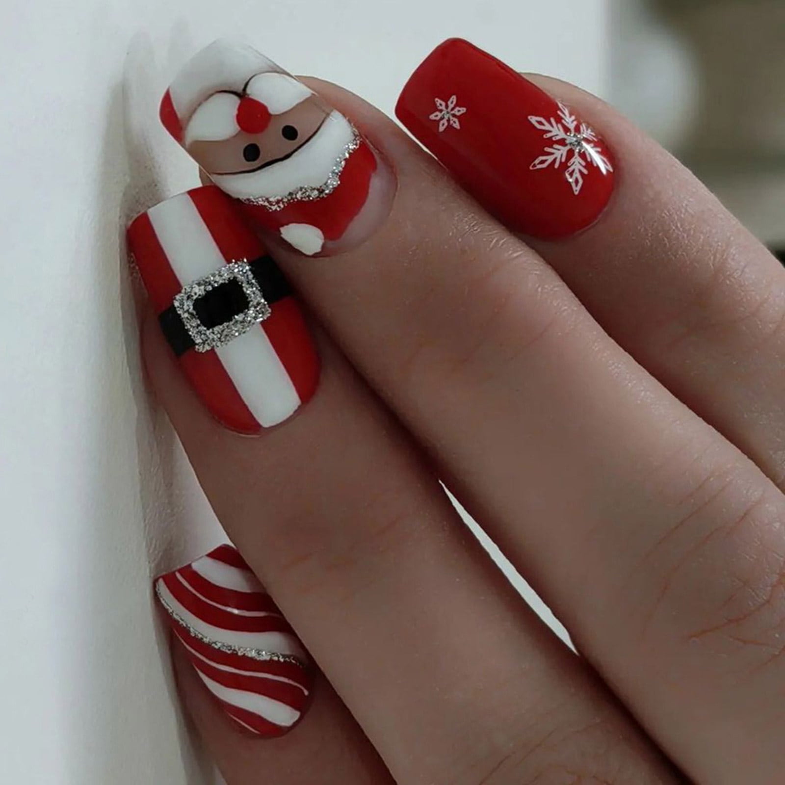 24 Pcs/Set Square False Nails Santa Full Covers on Nails Christmas ...