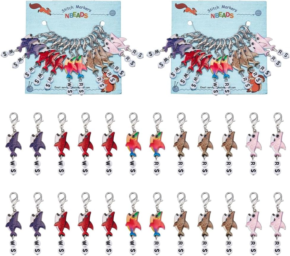 24 Pcs Shark Stitch Markers Enamel Alloy Crochet Stitch Marker Charms ...