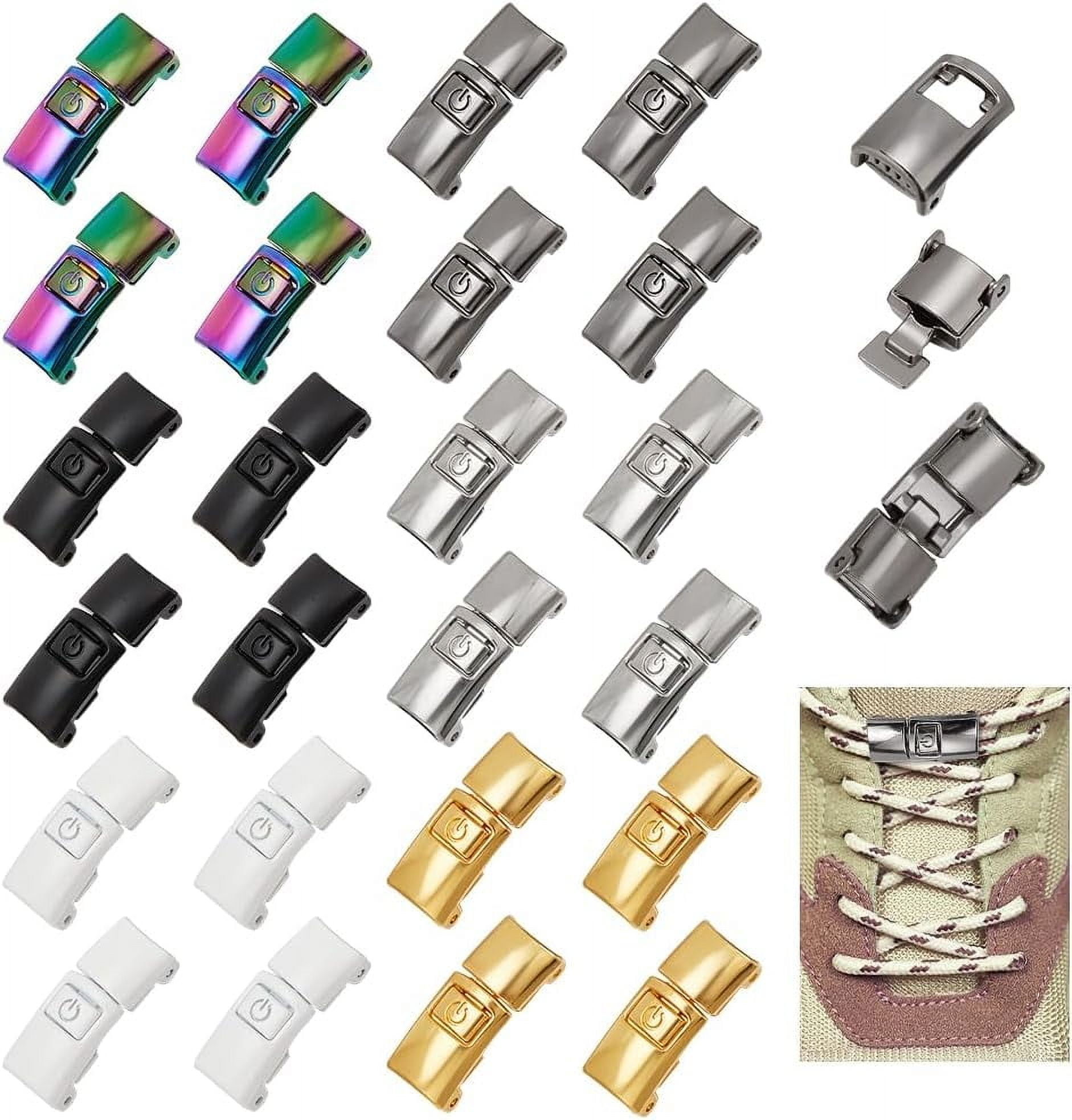 24 Pcs Shoelaces Buckle Lock 6 Colors Alloy Quick Easy Shoelace Shoe ...