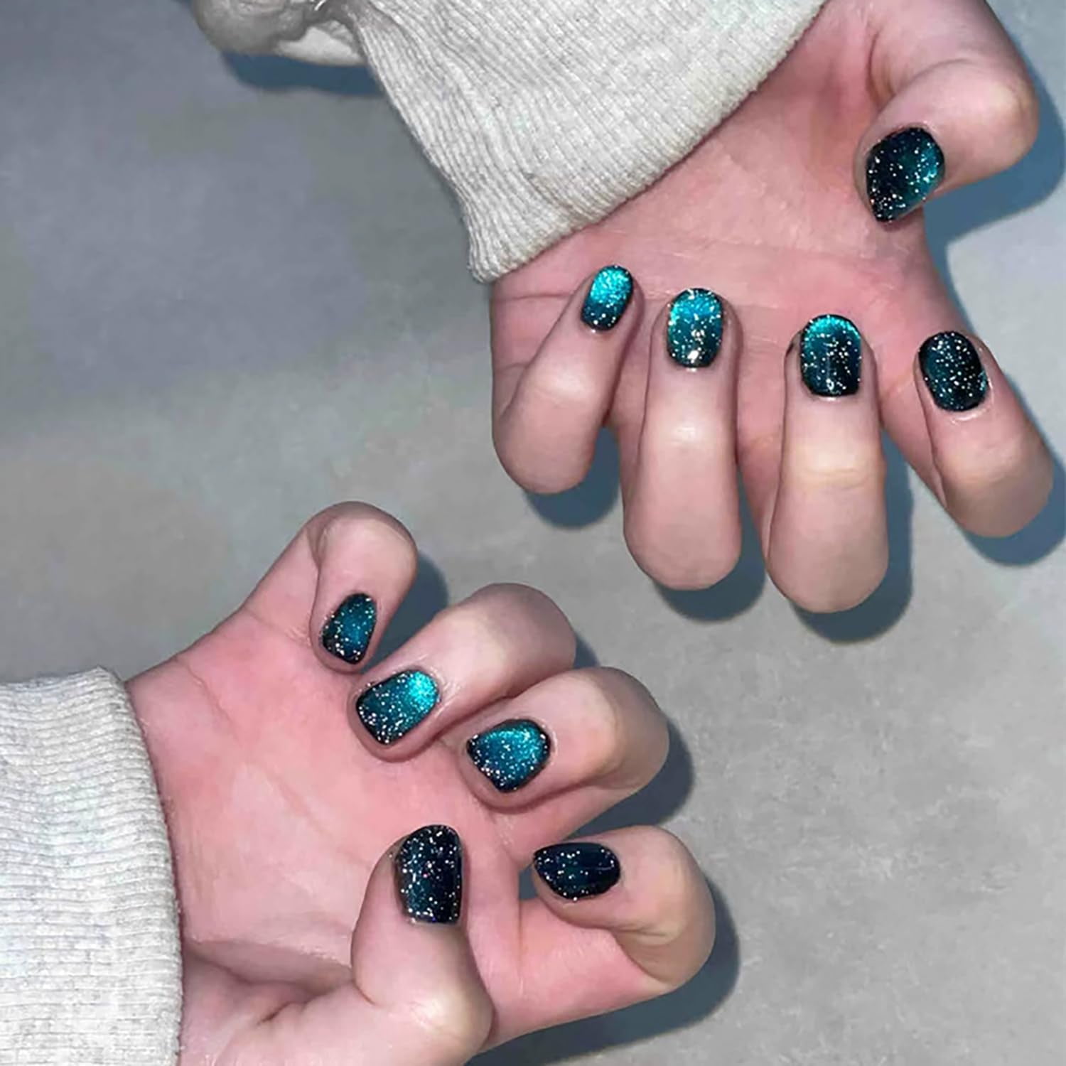 24 Pcs Short Press on Nails Cat Eyes Fake Nails Square Shaped False ...