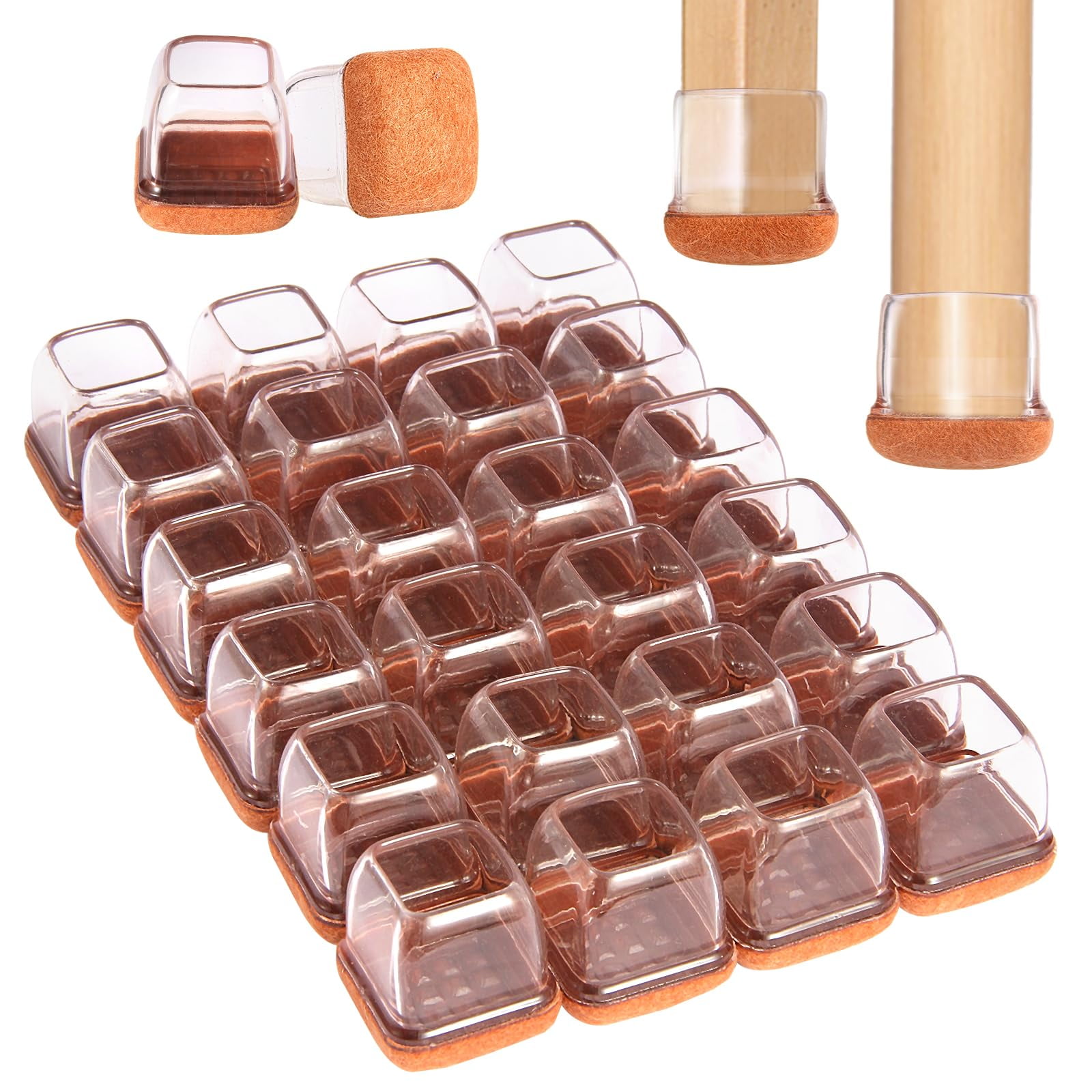24 Pcs Silicone Chair Leg Floor Protectors,Black Chair Leg Covers,Felt ...