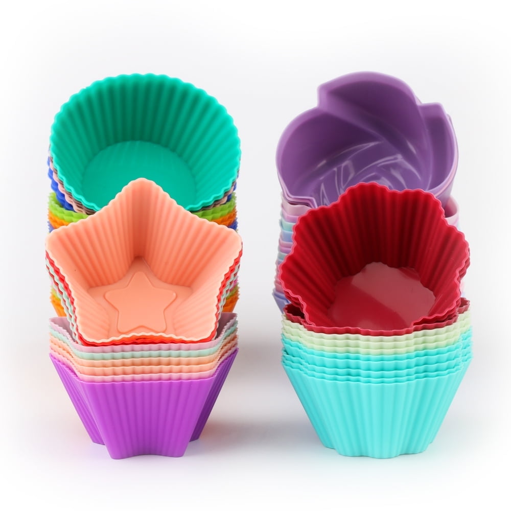 24 Pcs Silicone Cupcake Liners, Reusable Silicone Baking Cups, Nonstick ...