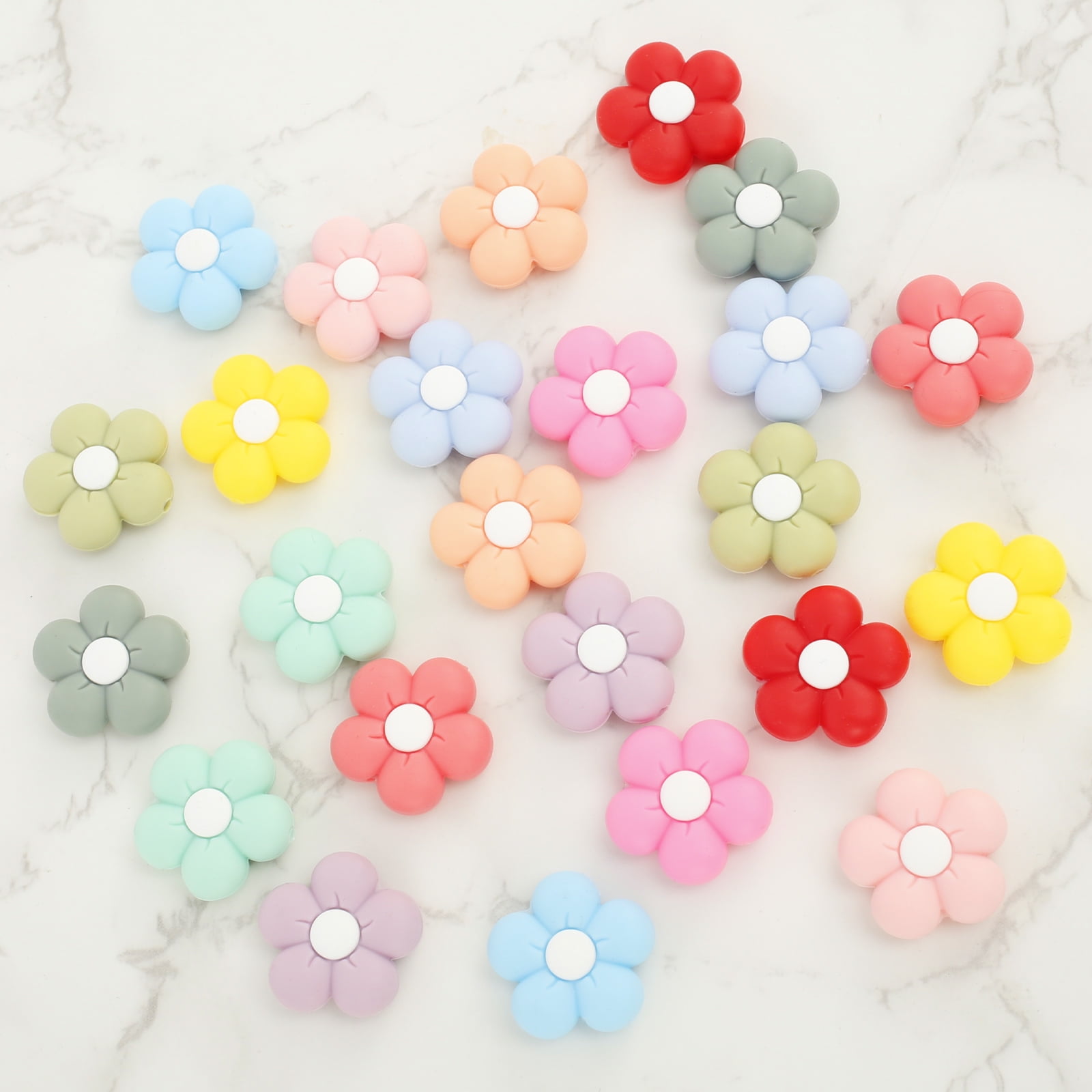 24 Pcs Silicone Focal Beads Flower Shape Focal Beads Set Cute Focal ...