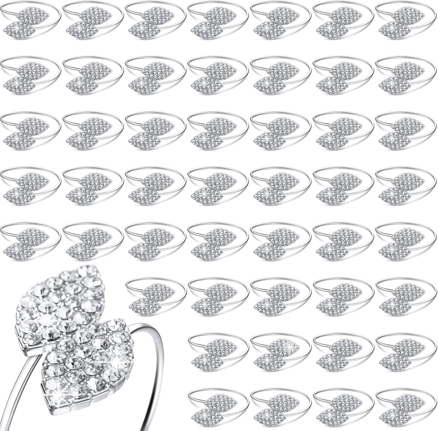24 Pcs Silver Napkin Rings Set Bling Napkin Rings Metal Leaves Holders ...