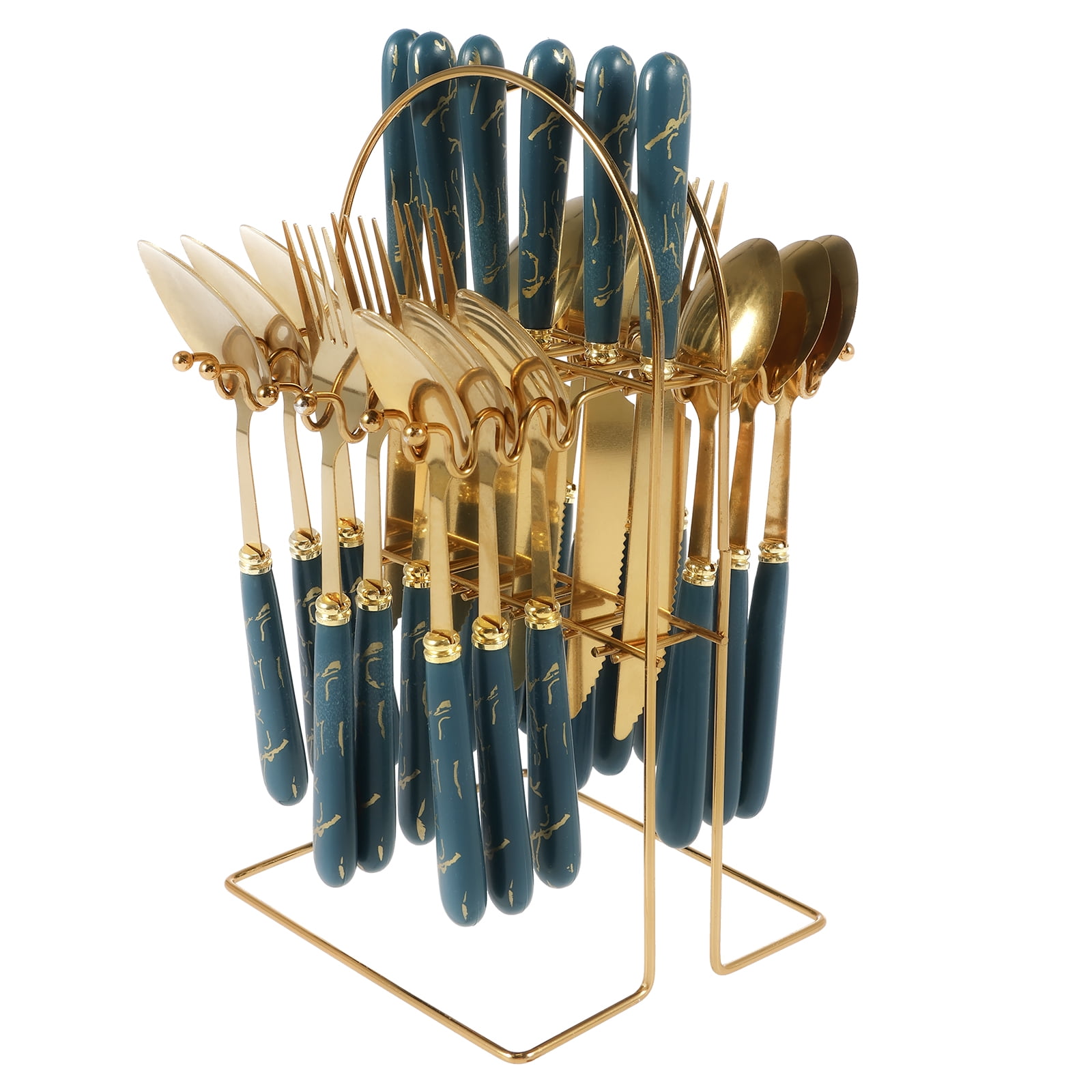 24 Pcs Silverware Set with Hanging Holder Stainless Steel Flatware Set ...