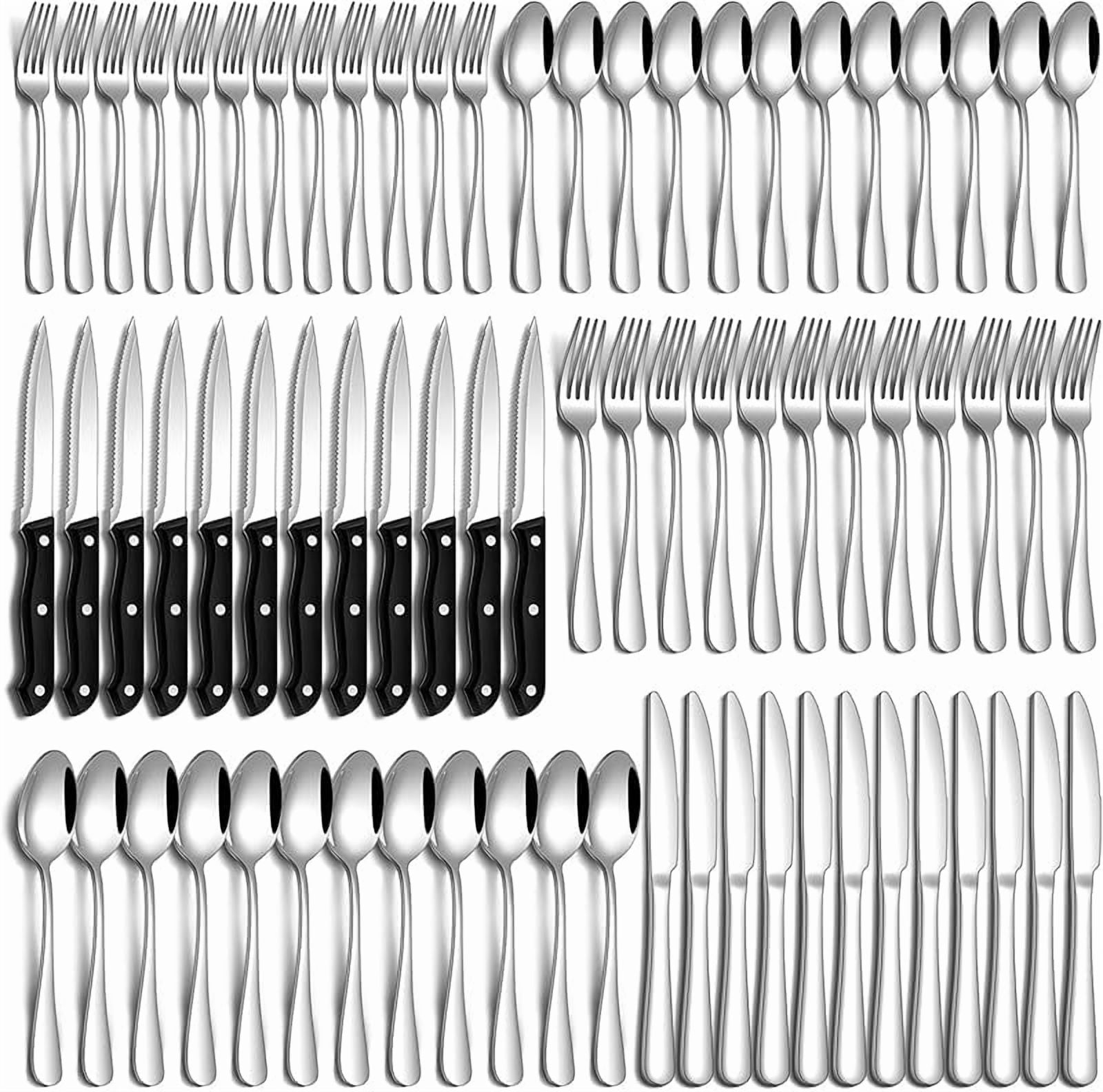 24 Pcs Silverware Set with Steak Knives Food-Grade Stainless Steel ...
