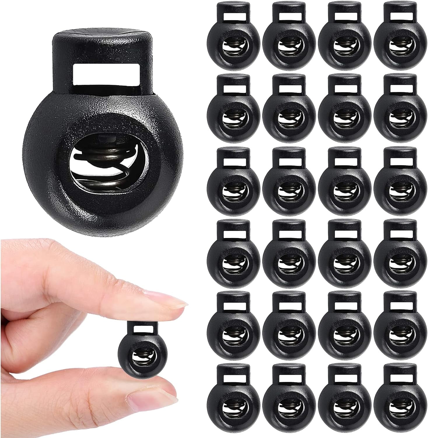 24 Pcs Single Hole Spring Cord Locks Plastic Round Toggle Stoppers Sliding Cord Fastener Slider
