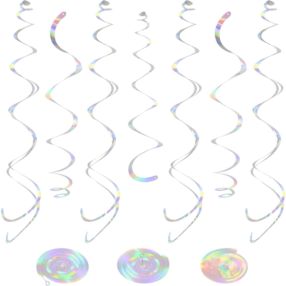 24 Pcs Sparkle Hanging Swirls,Topboutique Iridescent Plastic Ceiling ...