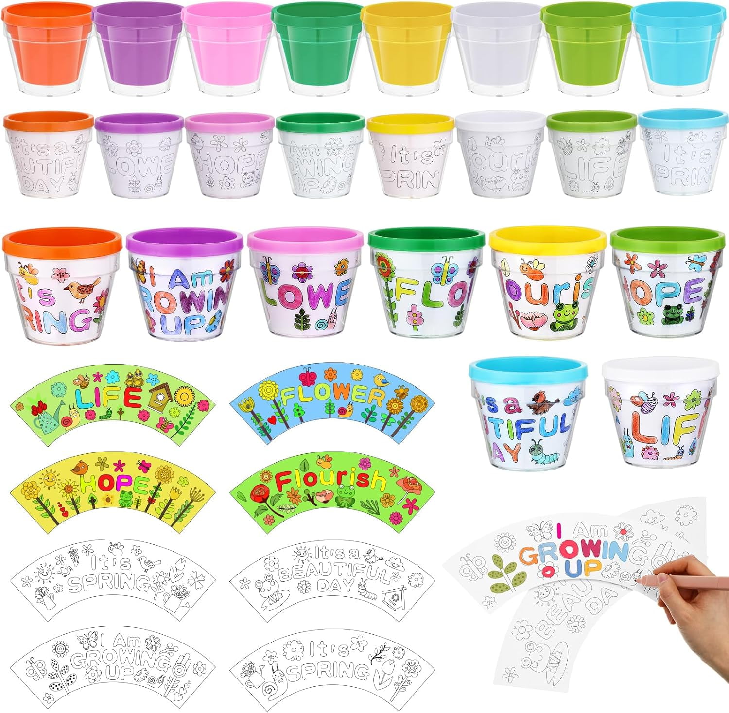 24 Pcs Spring DIY Flower Pots for Kids, Color Your Own Flowerpots Bulk ...