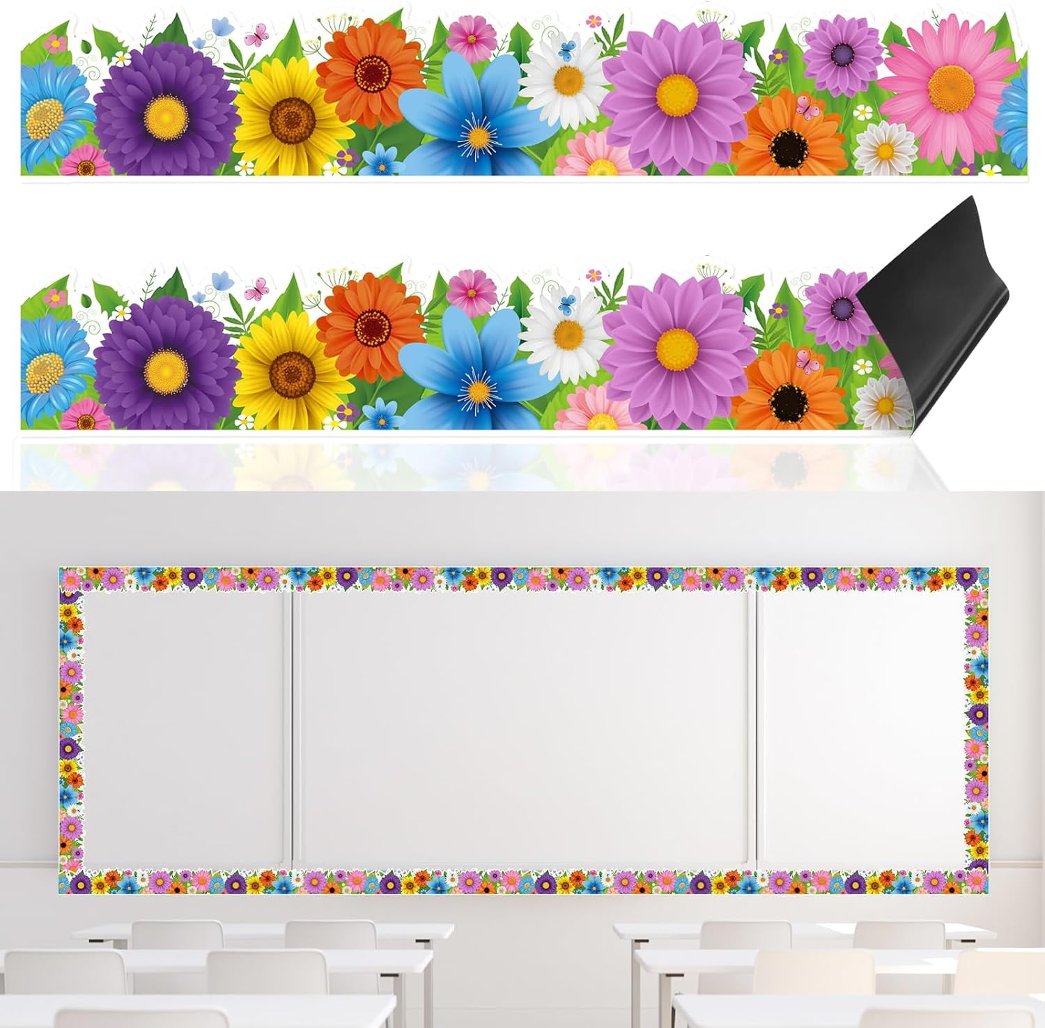 24 Pcs Spring Magnetic Borders for Classroom Whiteboard Bulk Flowers ...