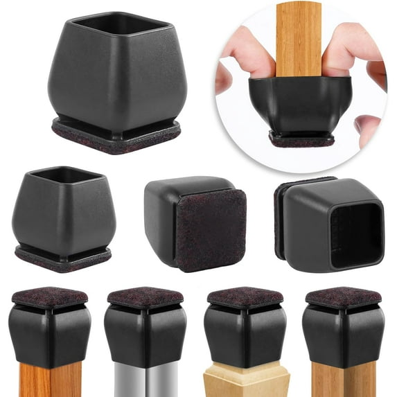 24 Pcs Square Silicone Chair Leg Floor Protectors, Felt Furniture Pads ...