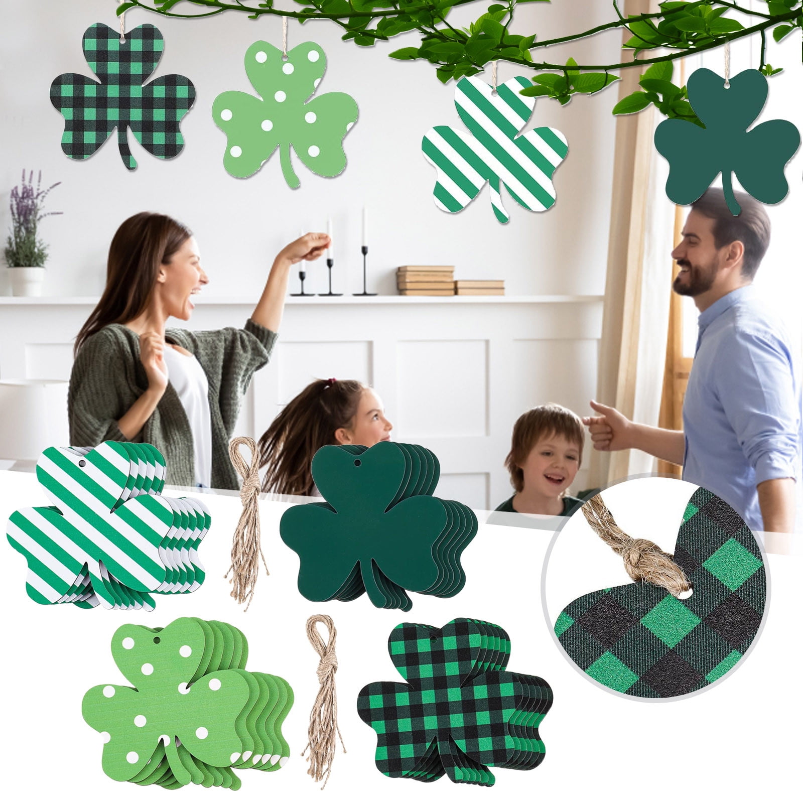 24 Pcs St Patricks Day Decorations Wooden Ornaments Wooden Ornament Wooden Cutouts Hanging ...