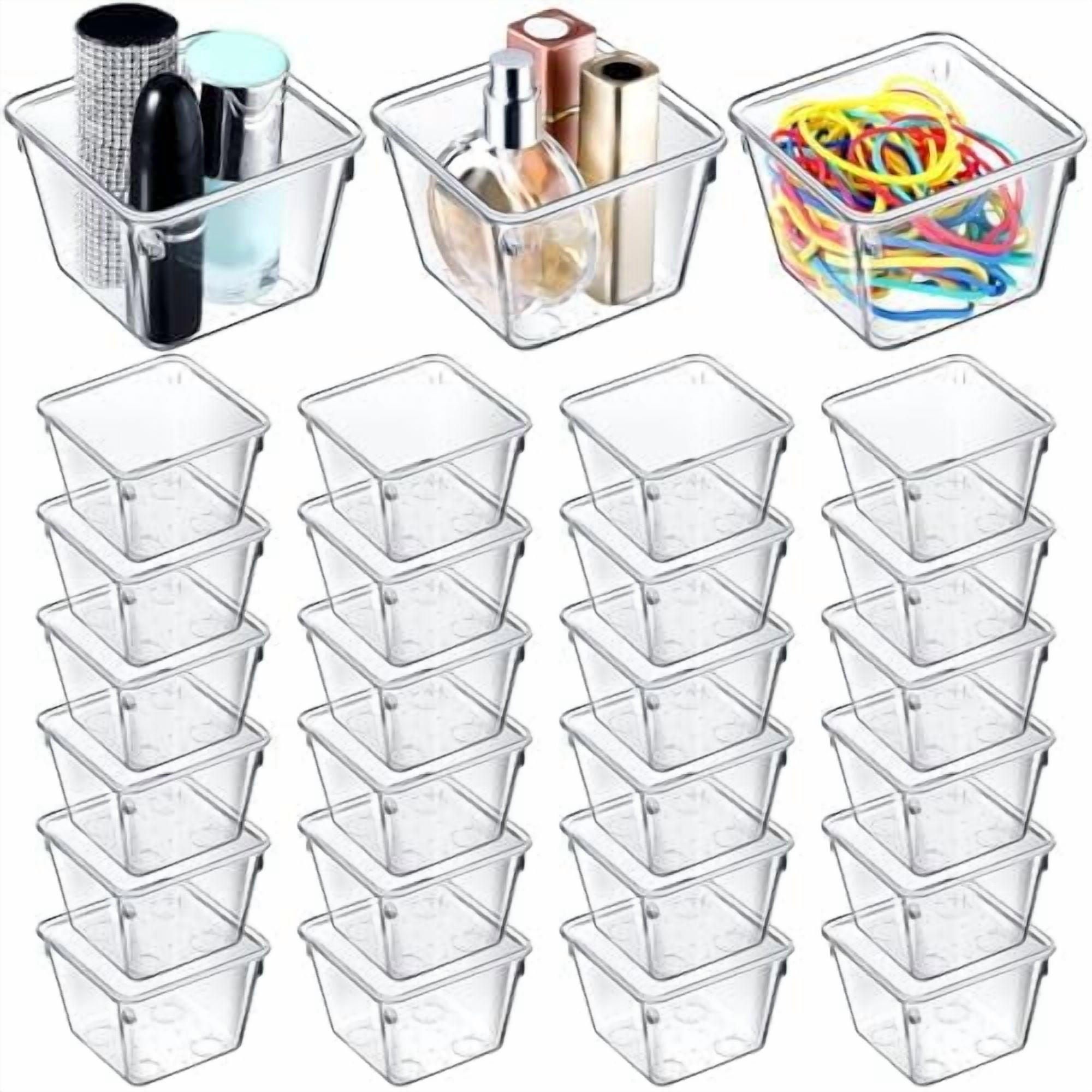 24 Pcs Stackable Clear Drawer Organizer Set 3" x 3" x 2"Small Makeup ...