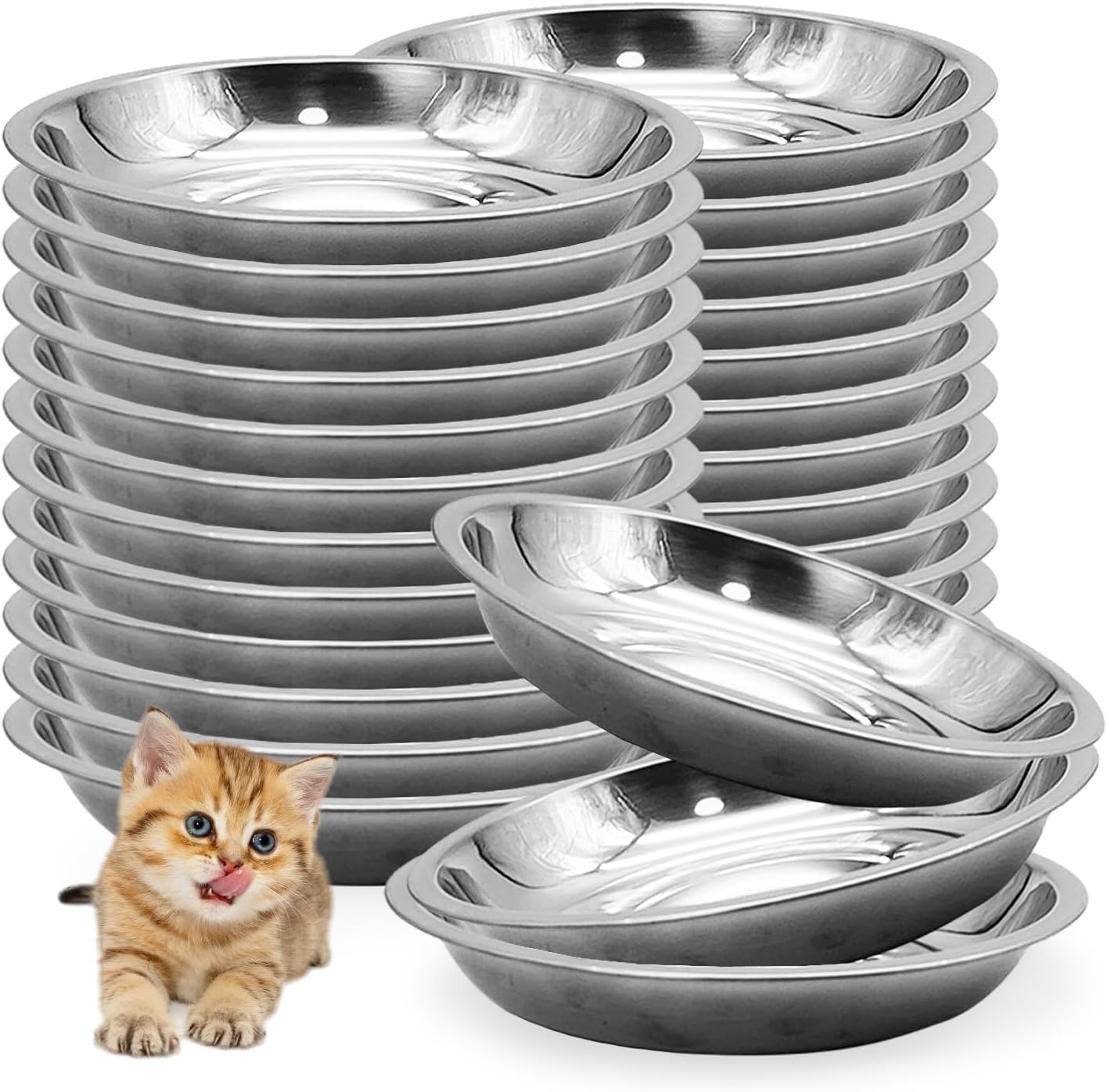 24 Pcs Stainless Steel Cat Bowls Shallow Metal Pet Dishes Cat Food ...