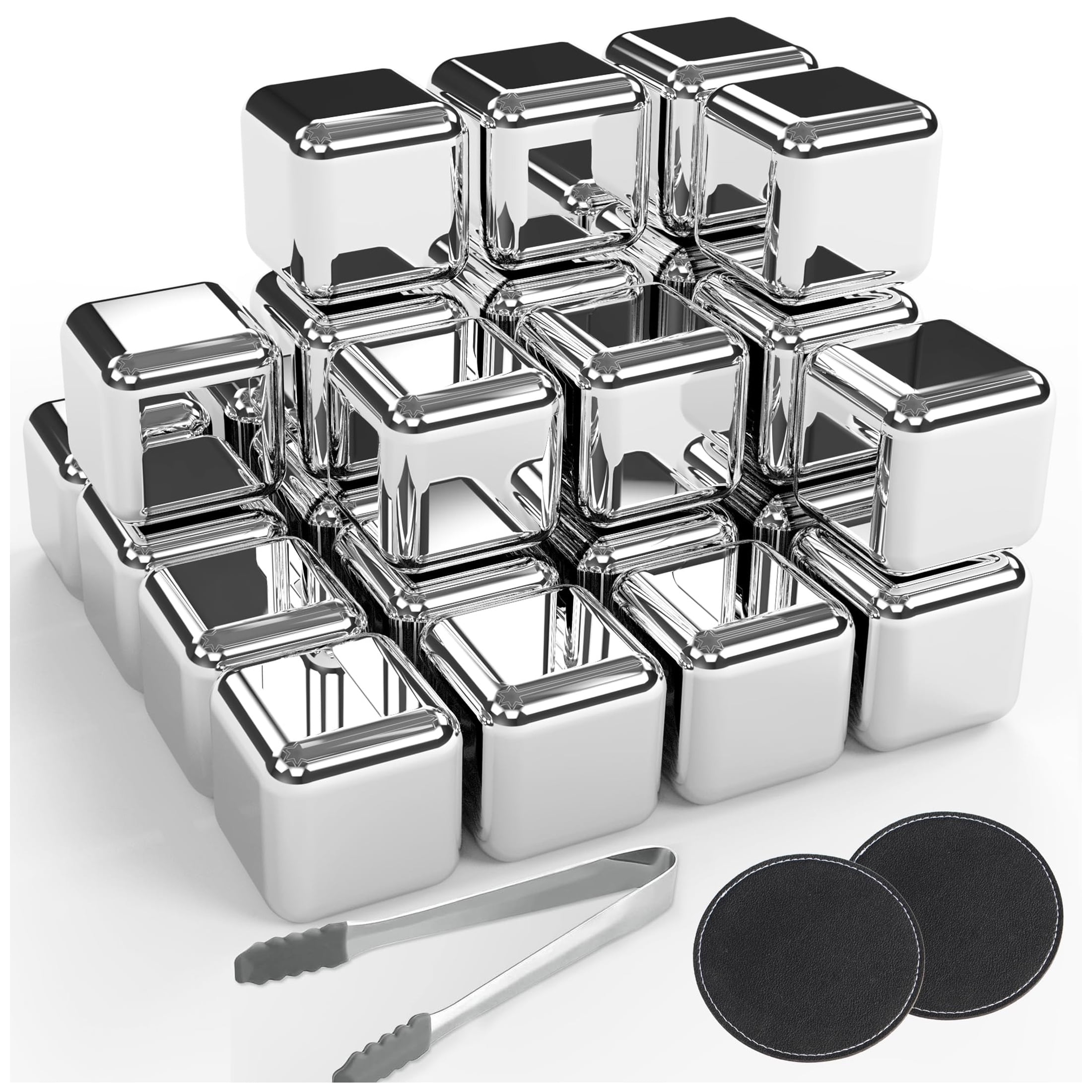 24 Pcs Stainless Steel Metal Ice Cubes Reusable - Whiskey Stones Ice ...