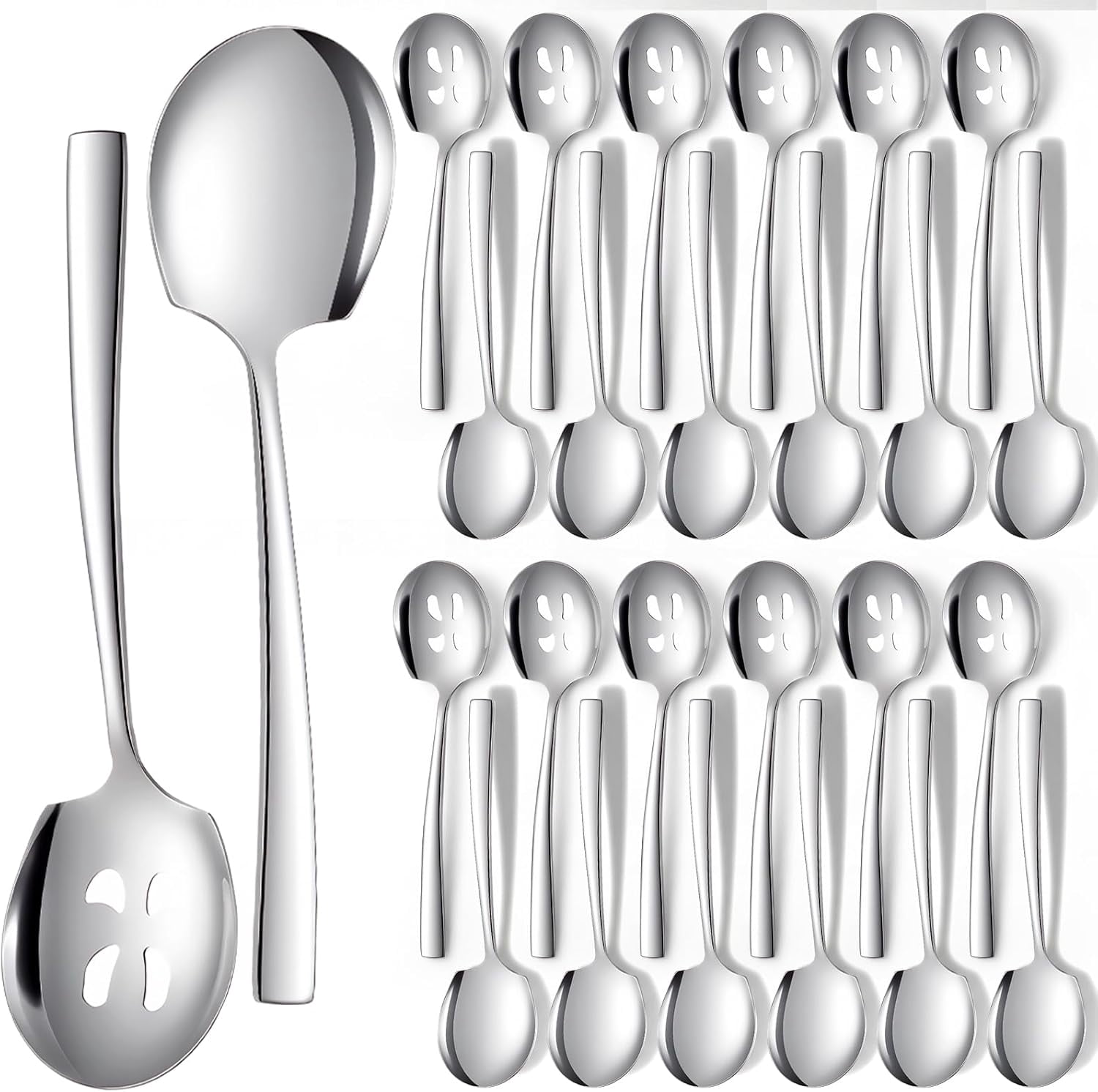 24 Pcs Stainless Steel Serving Spoons Set 9.25" Include 12 Large ...