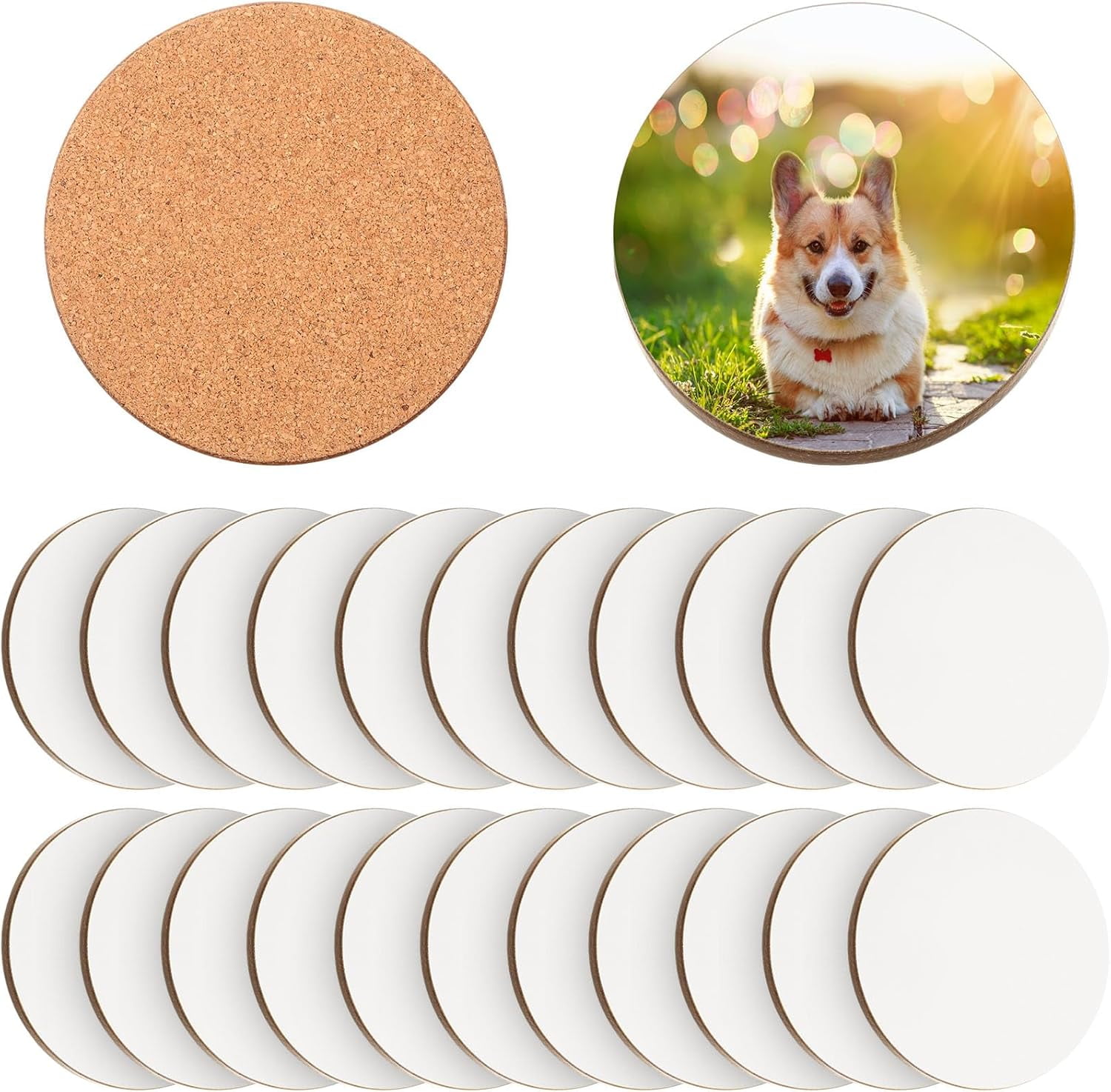 24 Pcs Sublimation Coasters 4 x 4 Inch Hardboard Coaster Cork and MDF ...