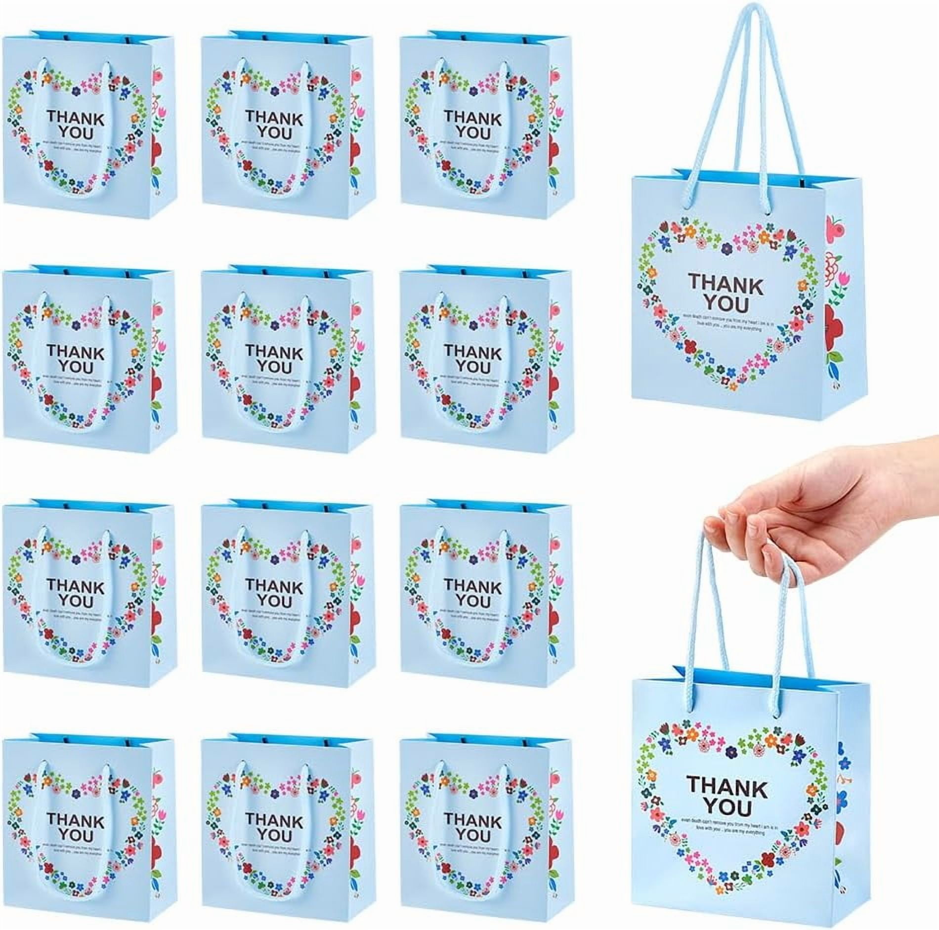 24 Pcs Thank You Gift Bags 5.5x2.8x5.7Inch Heart Flower Paper Bags Gift ...