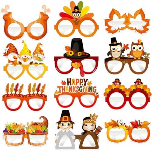 24 Pcs Thanksgiving Photo Booth Props Turkey Paper Eyeglasses ...