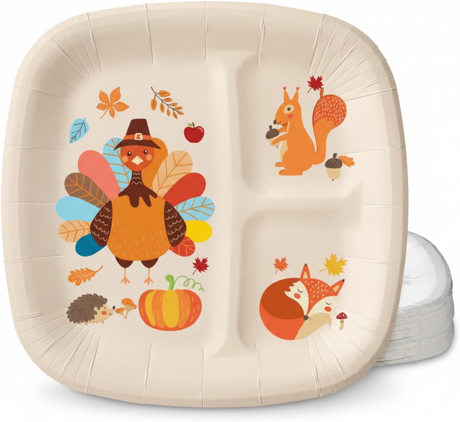 24 Pcs Thanksgiving Turkey Divided Plates for Kids 9 x 9 Inch ...