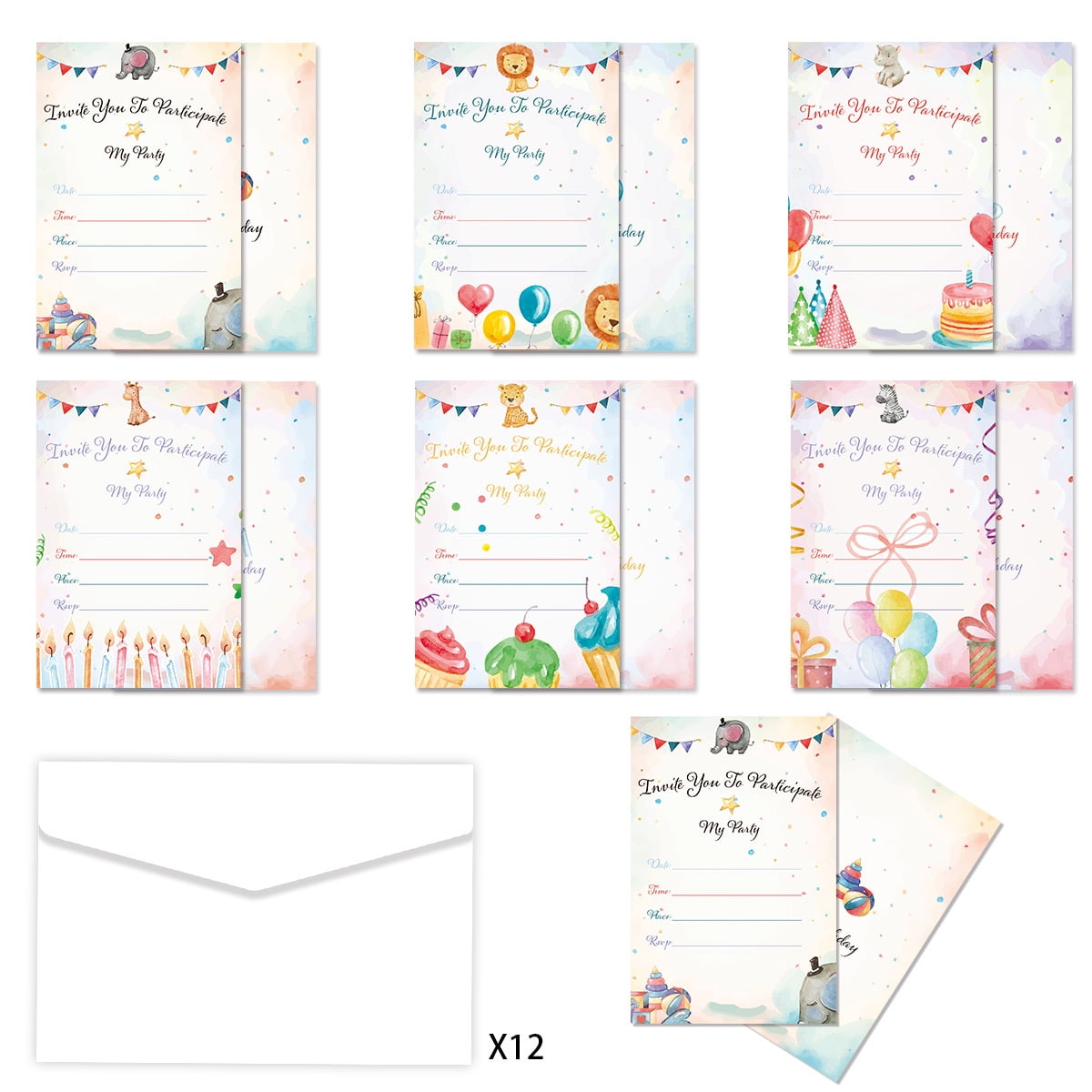 24 Pcs Theme Party Happy Birthday Invitation Card Handwritten Blessing ...