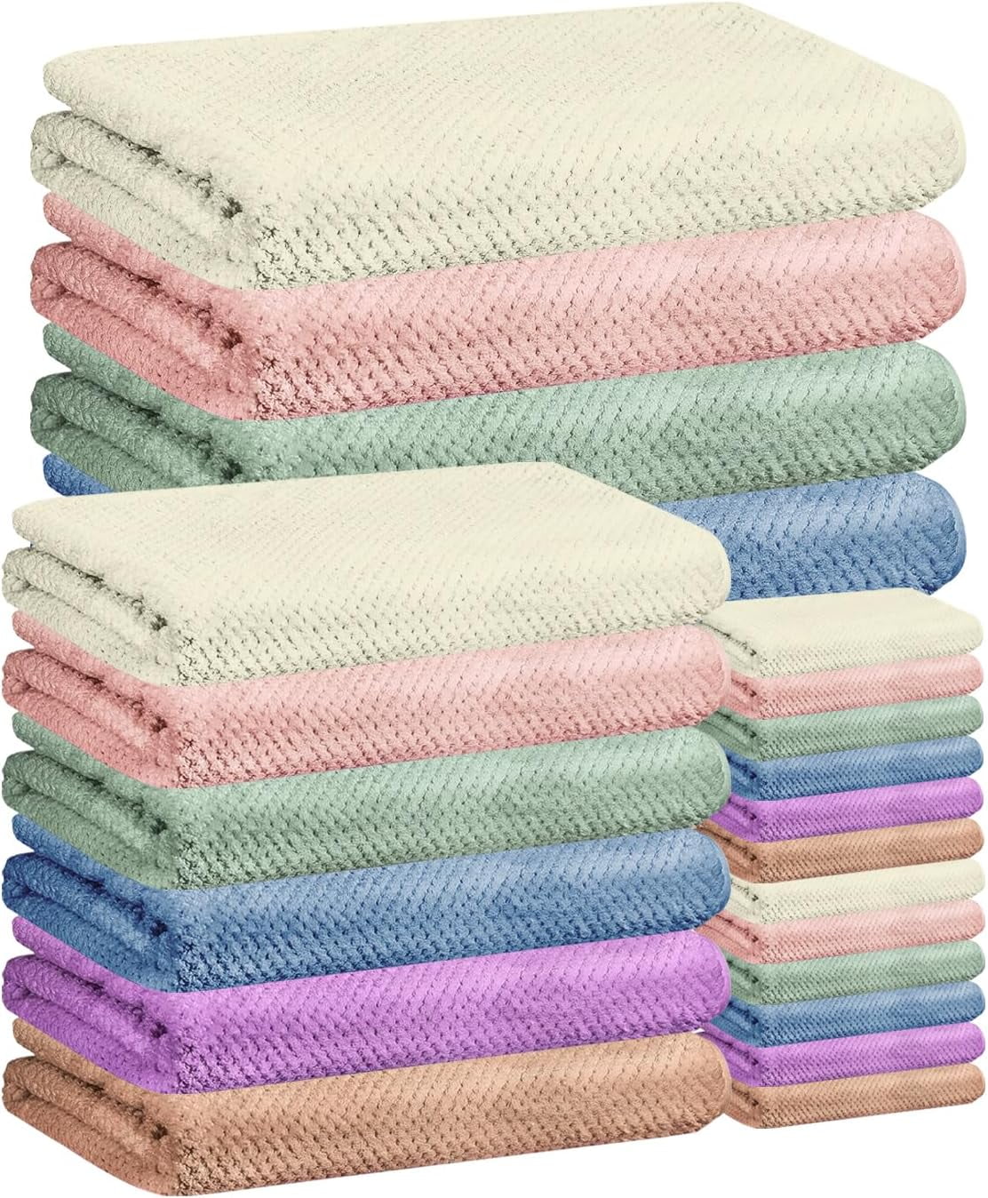 24 Pcs Towels Set 6 Bath Sheets 6 Washcloths and 12 Hand Towels ...