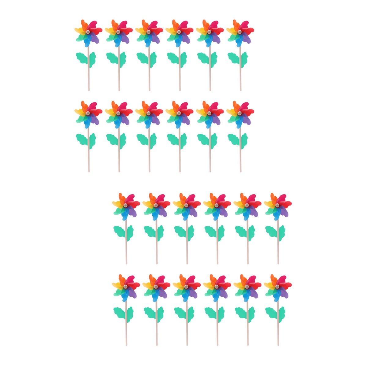 24 Pcs Toys Childrens Kid Lawn Pinwheels Wooden Pole Windmill Flower ...