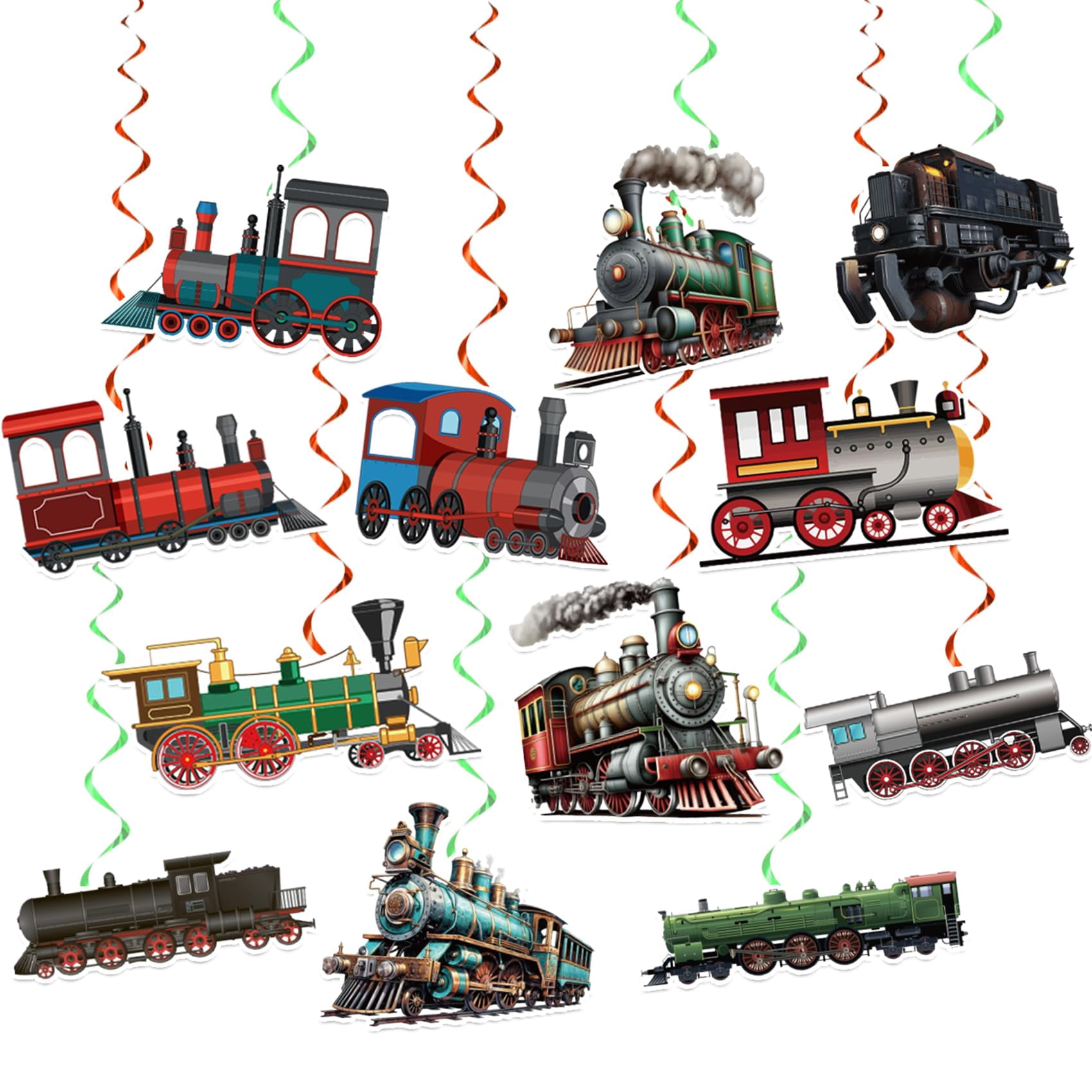 24 Pcs Train SCH4 Hanging Decorations Steam Train Hanging Swirls ...