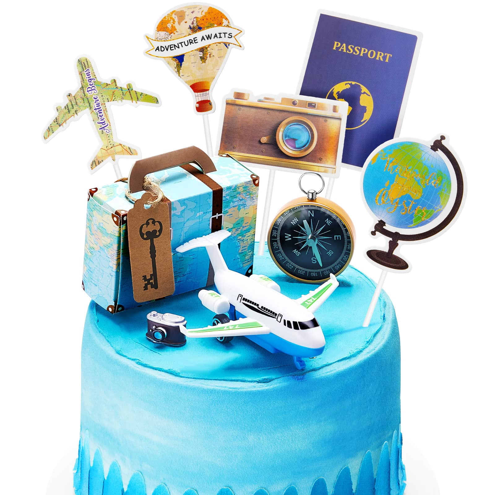 24 Pcs Travel Cake BDF32 Topper Decorations Let Adventure Begin Travel ...