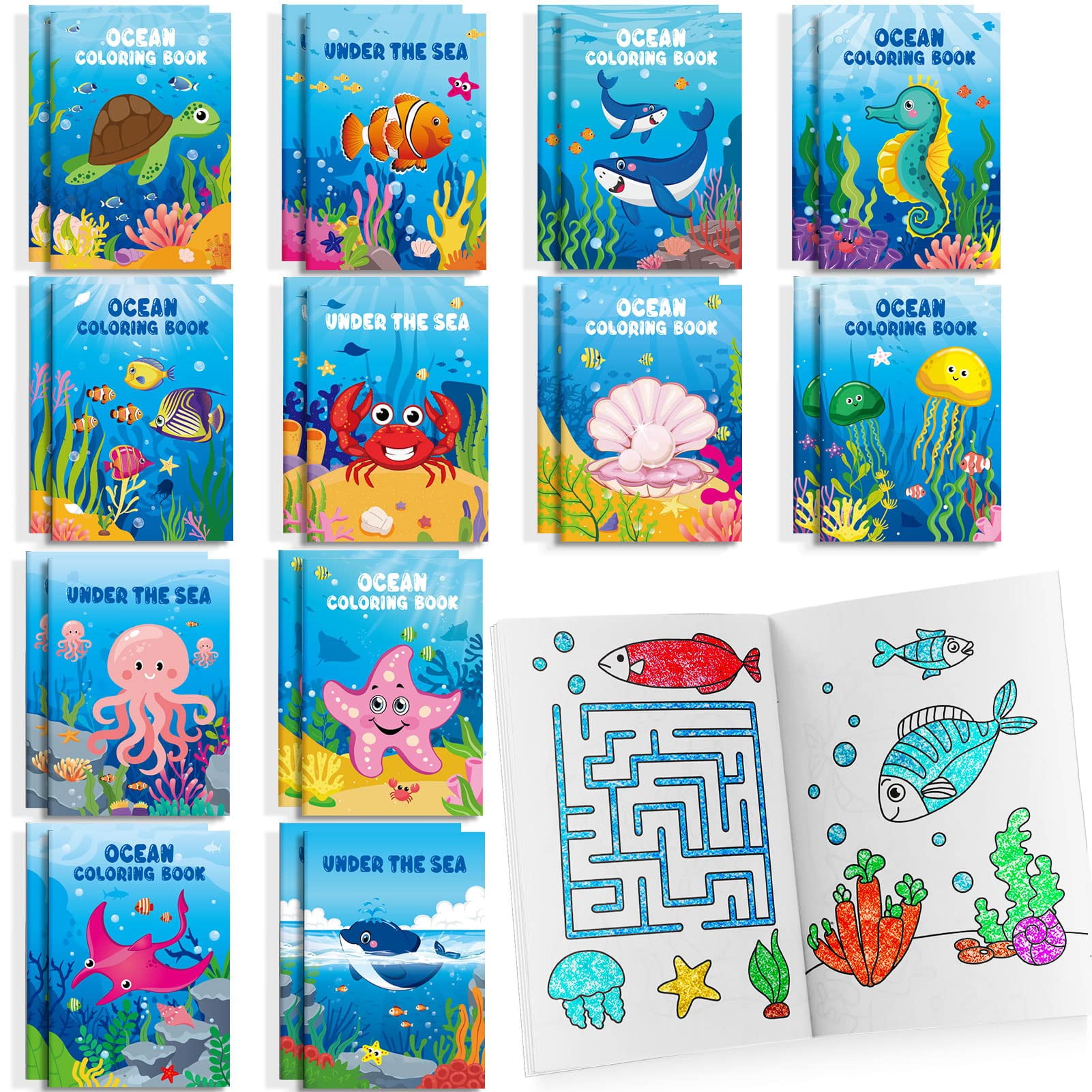 24 Pcs Under the Sea Mini BSL1 Coloring Books Animals Party Favors ...
