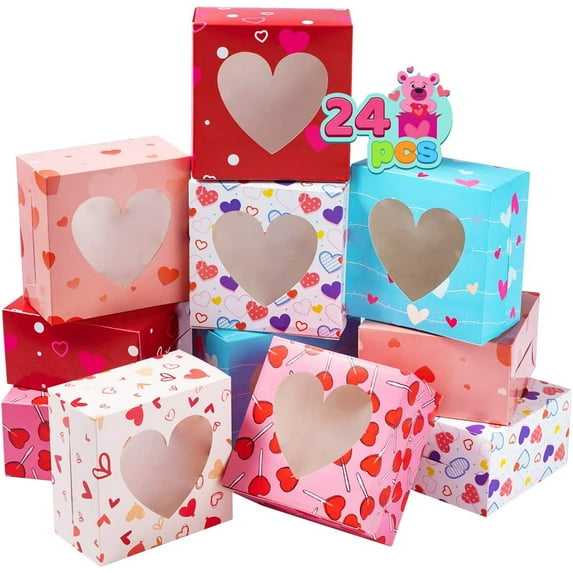 24 Pcs Valentine’s Day Bakery Treat Boxes, Valentines Cupcake Cookie ...