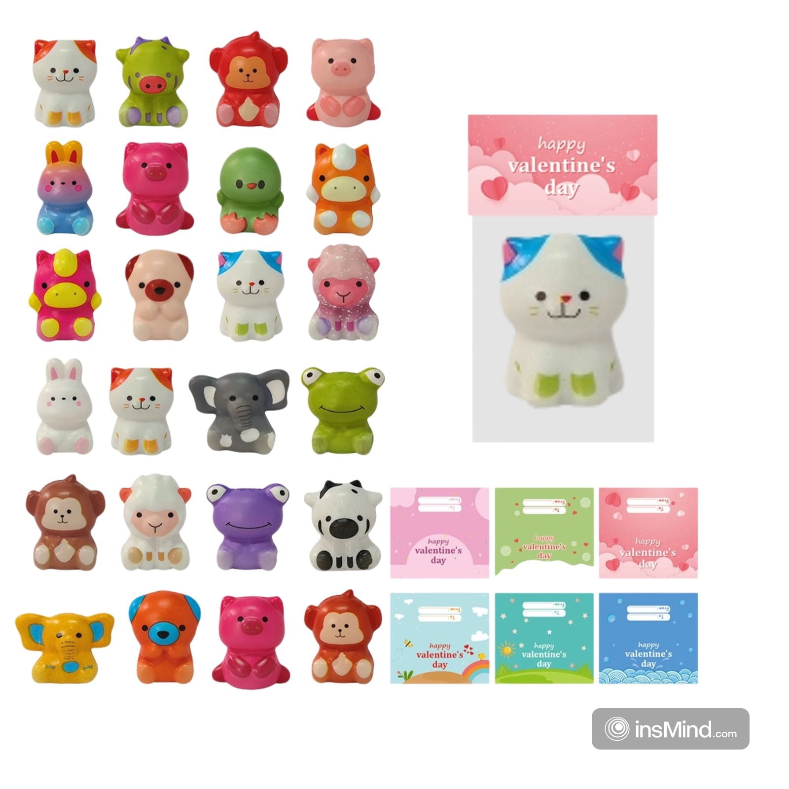 24 Pcs Valentine’s Day Cards with Cute Mochi Squishies, Animal Toys for Classroom Valentine’s ...