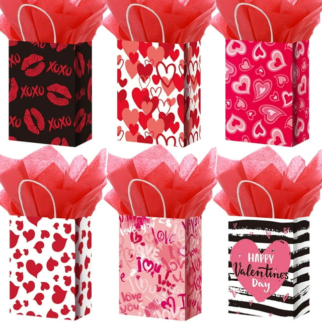 24 Pcs Valentines Day STF9 Gift Bag Valentines Kraft Bags with Red ...