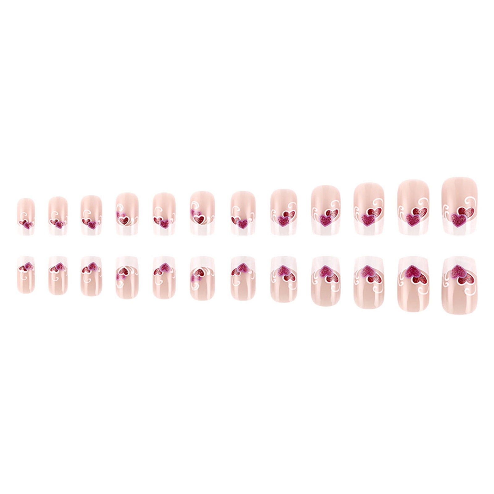 24 Pcs Valentines Day Short Square False Nails Heart on Nails French ...