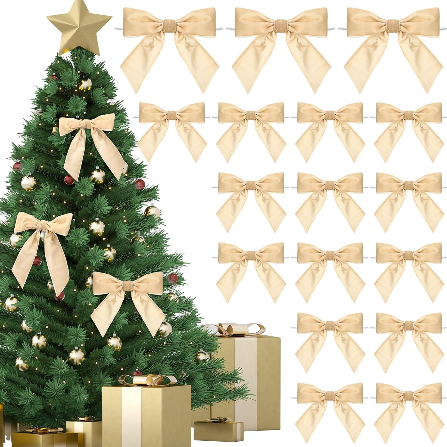 24 Pcs Velvet Christmas Bows for Christmas Tree 4.72" Rustic Crafts ...