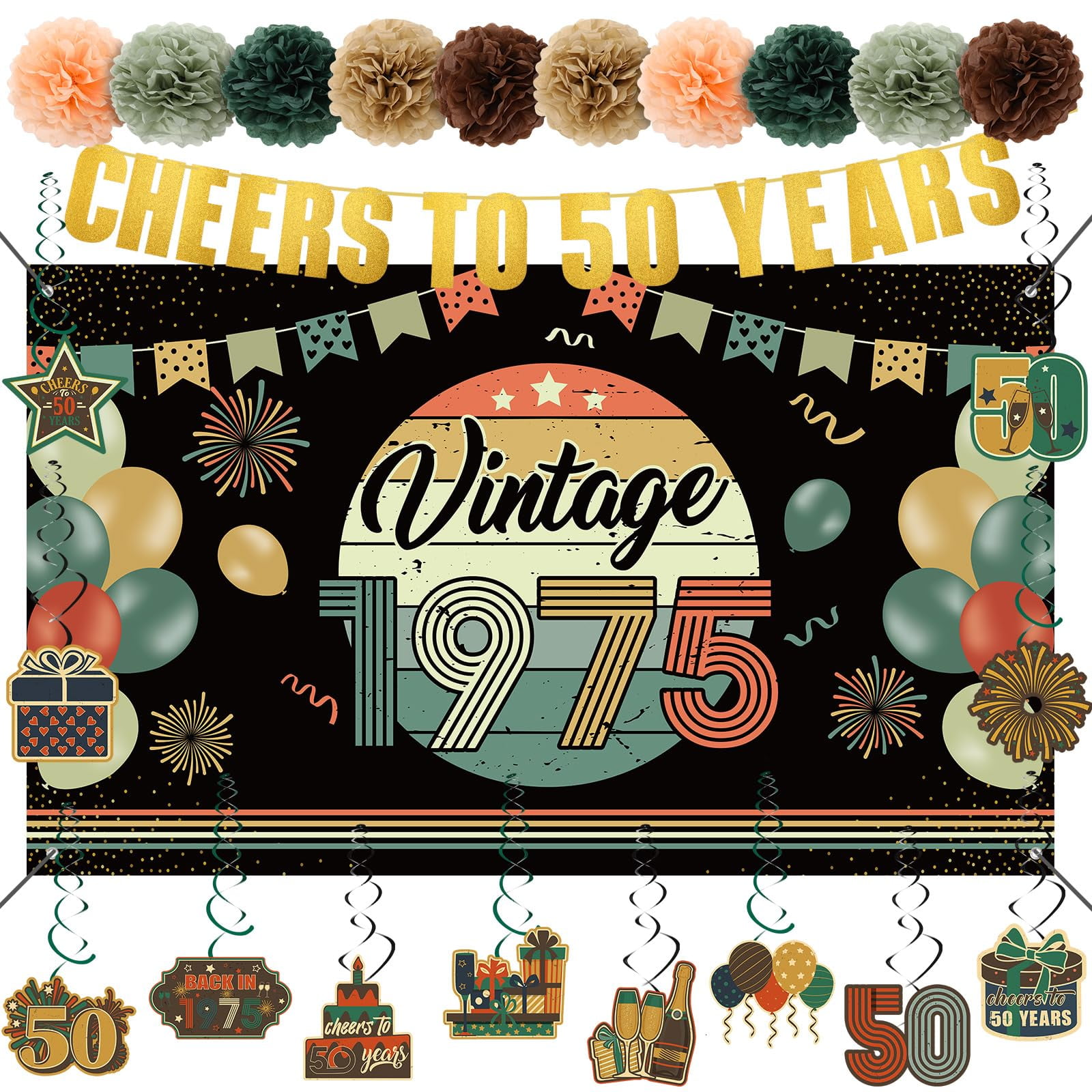 24 Pcs Vintage 50th Birthday Decorations AIS1 for Men Women 1975 Banner ...