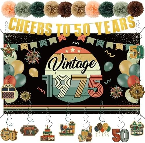 24 Pcs Vintage 50th Birthday Decorations for Men Women 1975 Banner ...