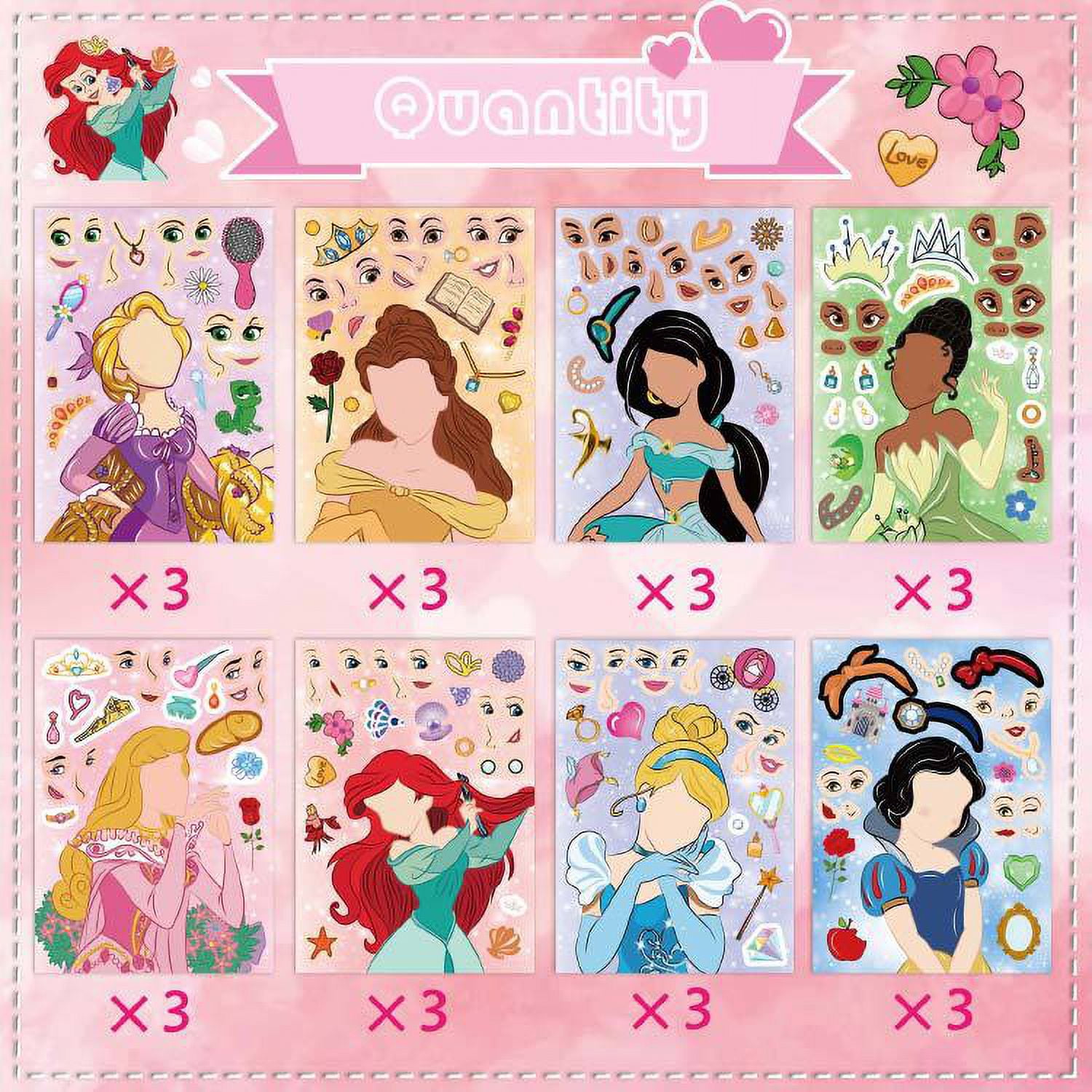 24 Sheets Tiana Princess Make Your Own Stickers, DIY Make Face Stickers ...