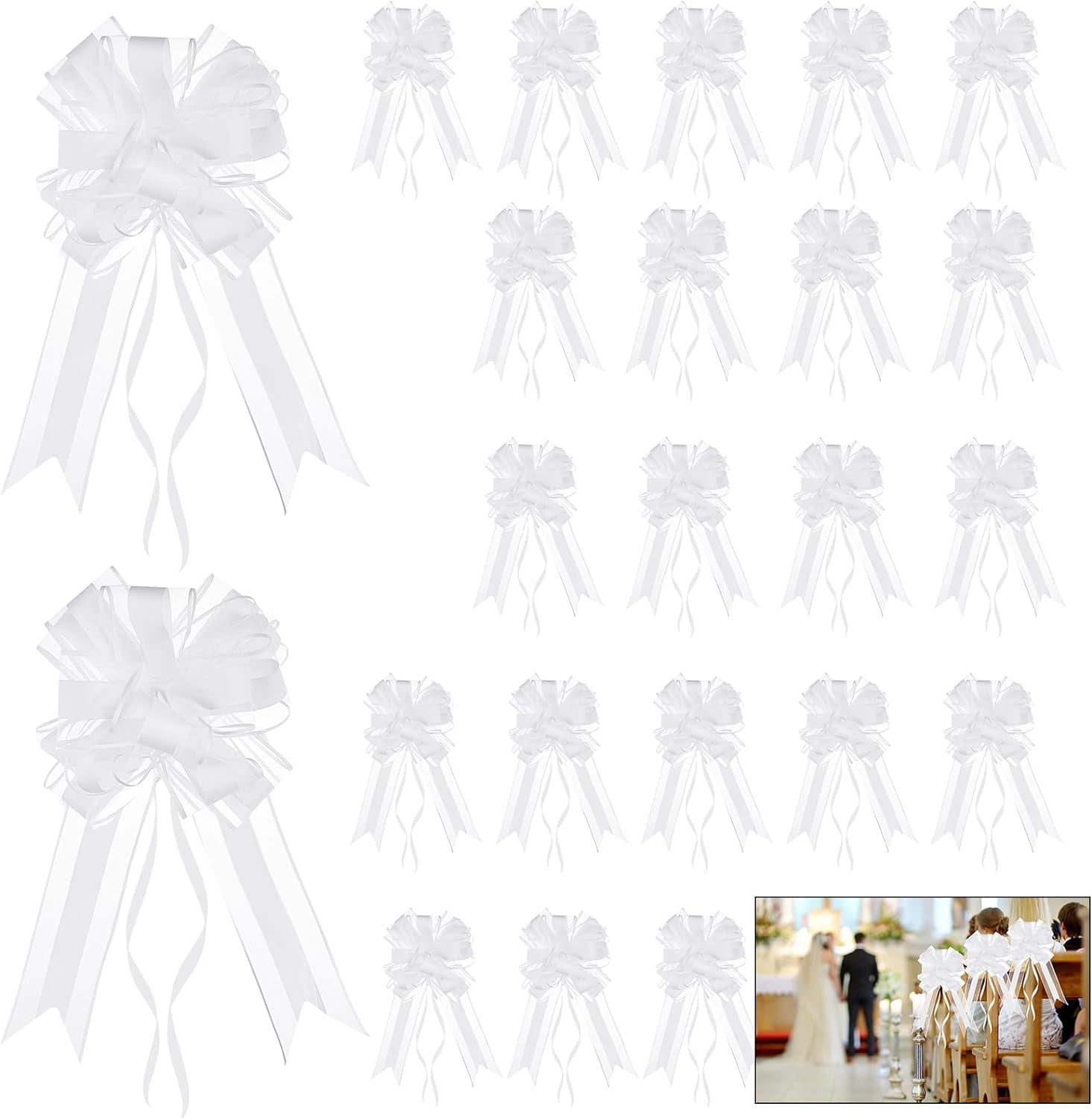 24 Pcs Wedding Pew Bows with Yarn, Wedding Aisle Decorations for Church ...