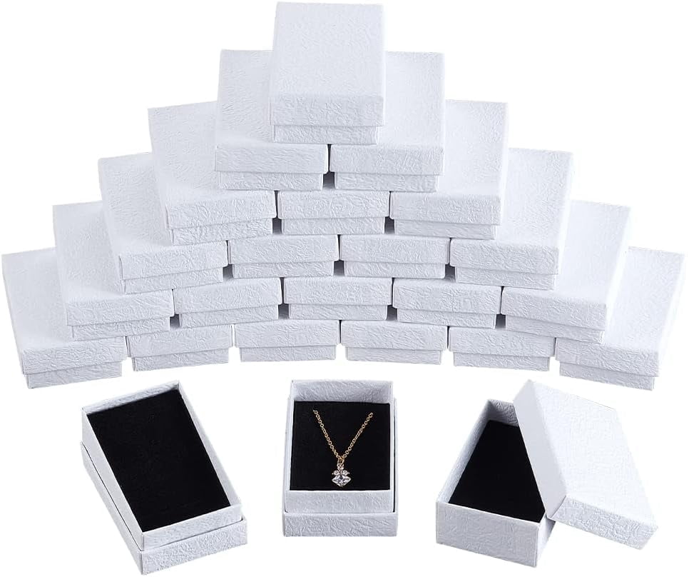 24 Pcs White Texture Cardboard Jewelry Boxes 3.2x2" Paper Gift Box ...